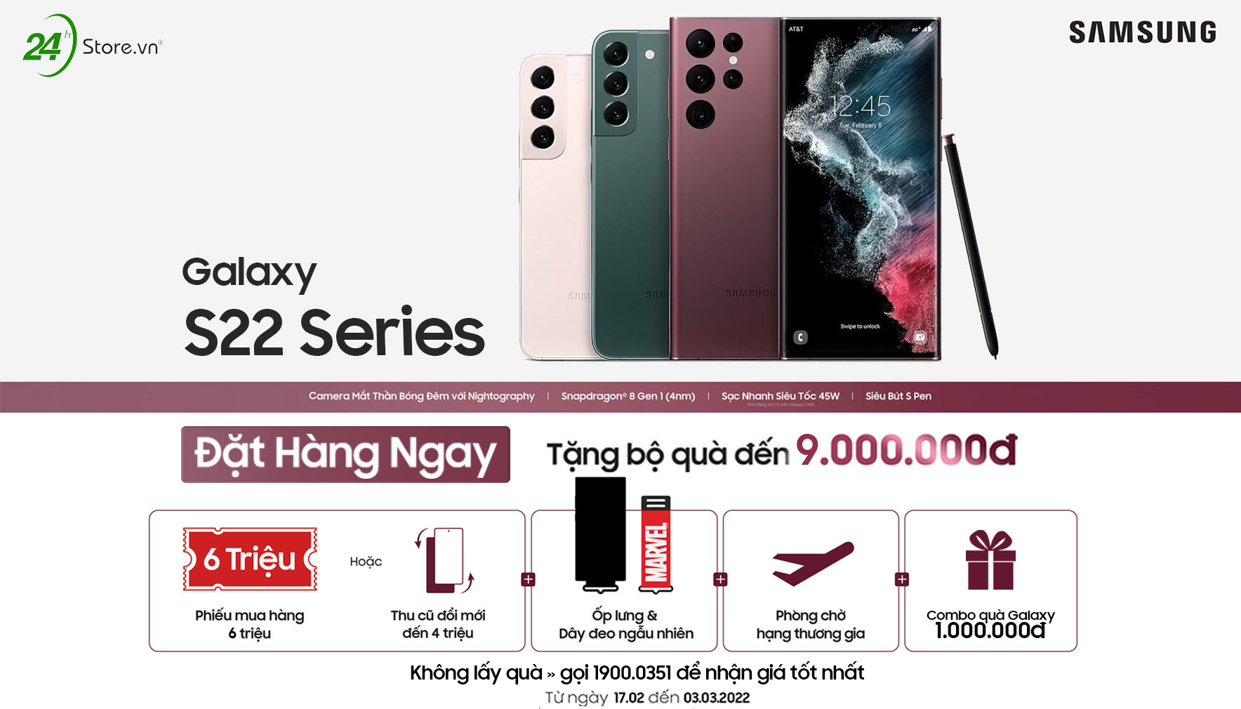 Đặt hàng Samsung Galaxy S22 Series - nhận bộ quà tặng 9.000.000đ